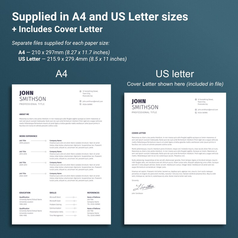 CV Resume Template, Editable Microsoft Word .dotx Files in Both A4 and US Letter Sizes - Etsy