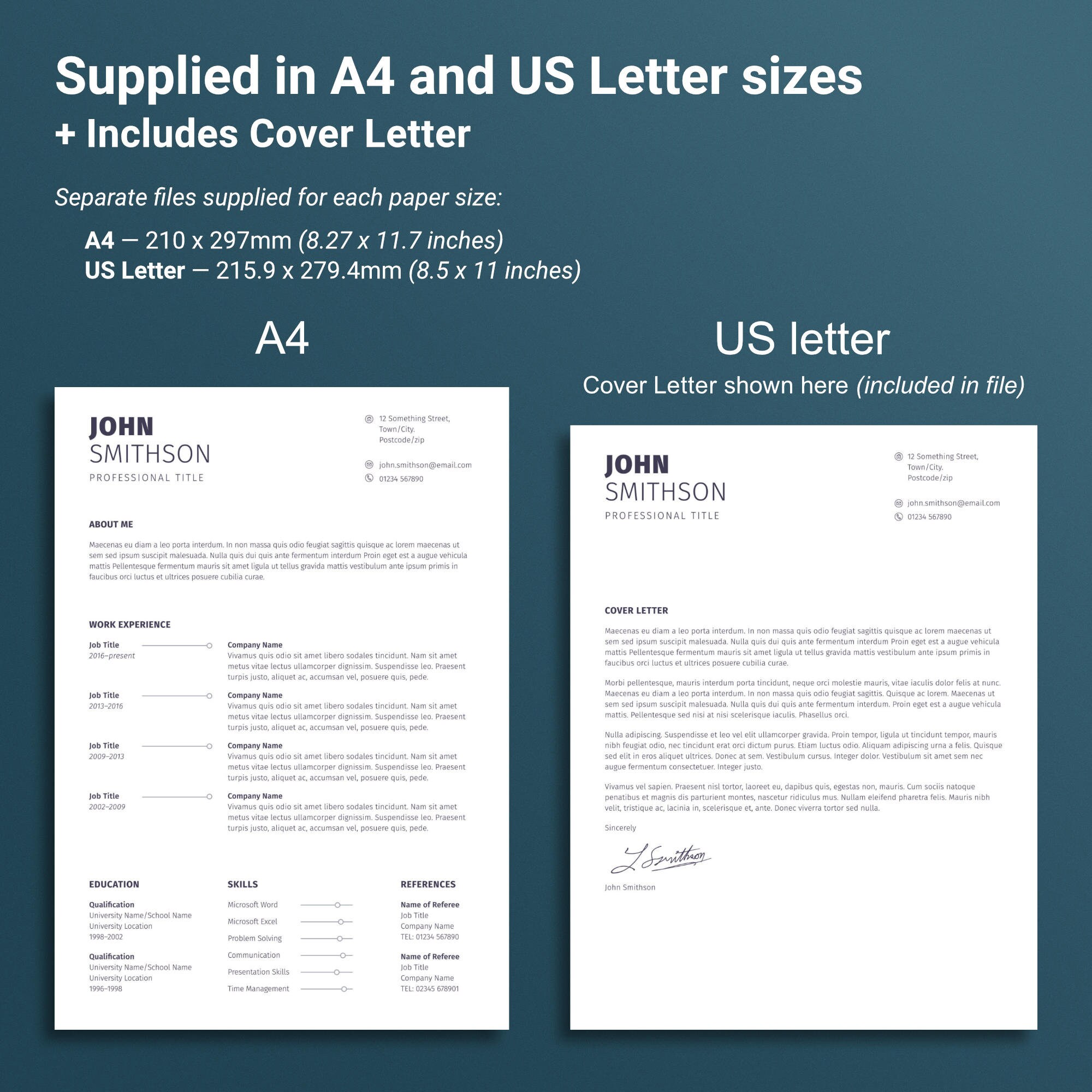 CV Resume Template, Editable Microsoft Word .dotx Files in Both A4 and ...