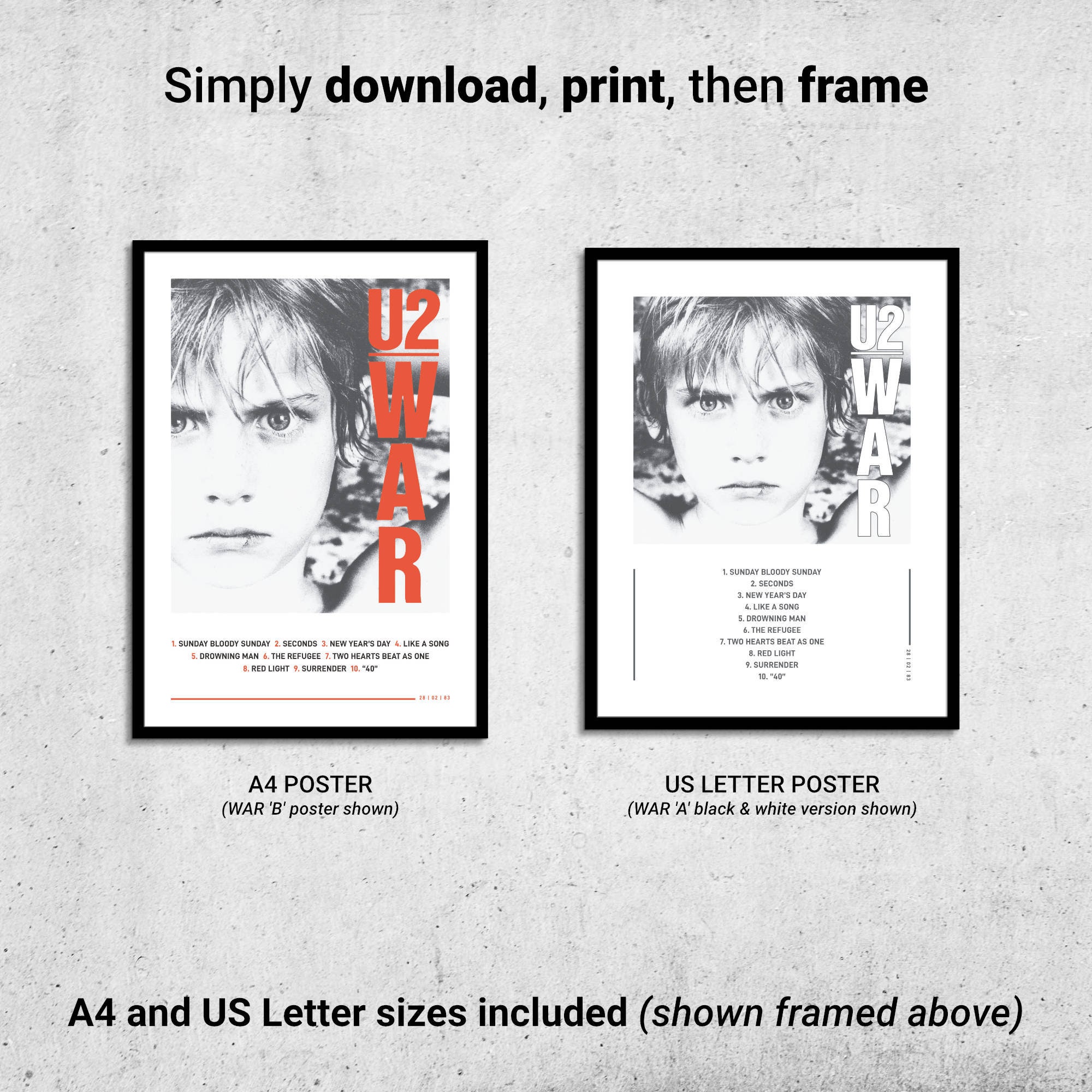 U2 'WAR' Printable Posters in Pdf and Jpeg Formats (300dpi). A4 & US ...