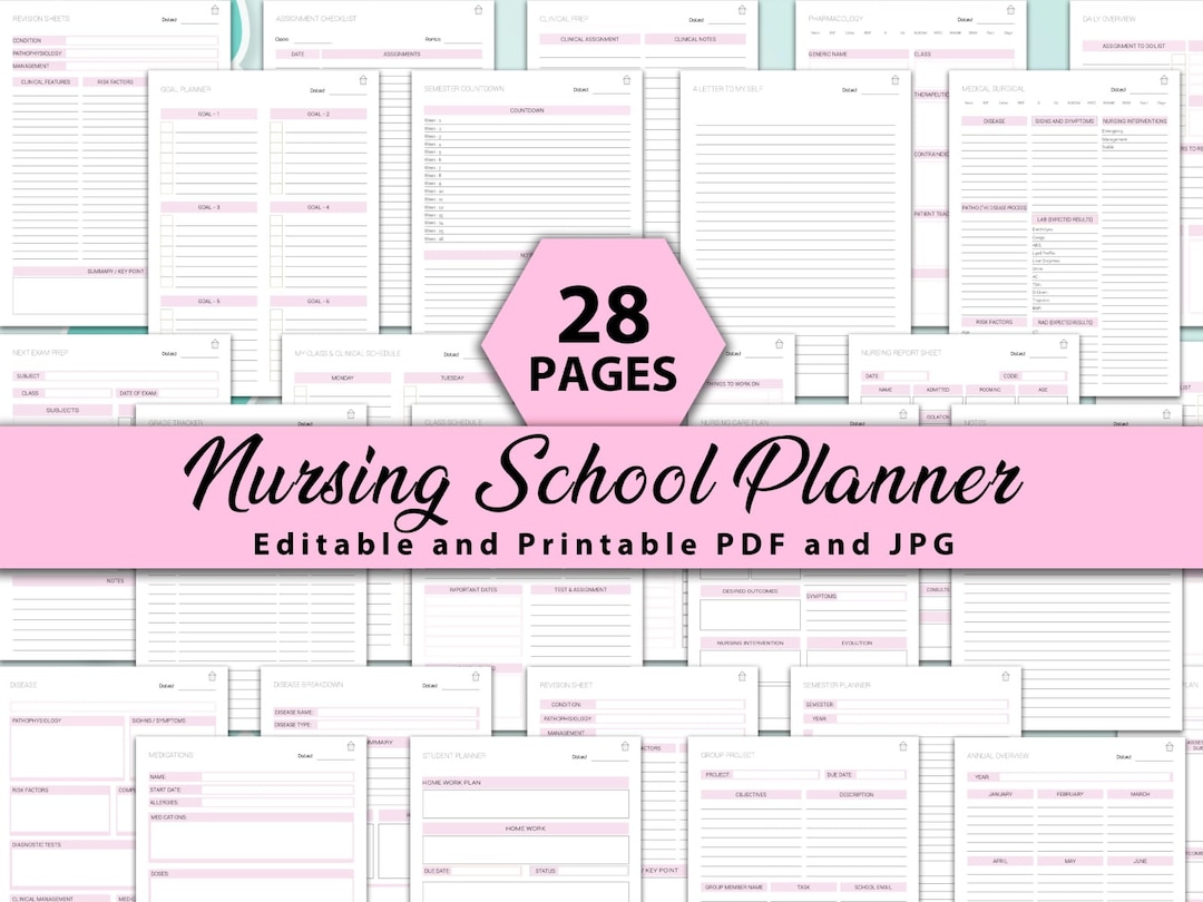 Printable Nursing School Planner | Editable Nursing Planner | Printable ...