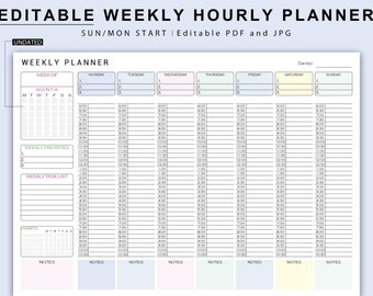 Printable Undated Multicolor Planner | Editable Undated Hourly Weekly ...