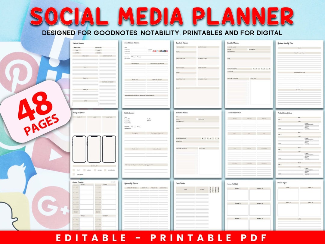 Printable Content Calendar| Social Media Planner | Printable Content ...