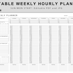 Printable Undated Hourly Weekly Planner | Undated Weekly Planner ...