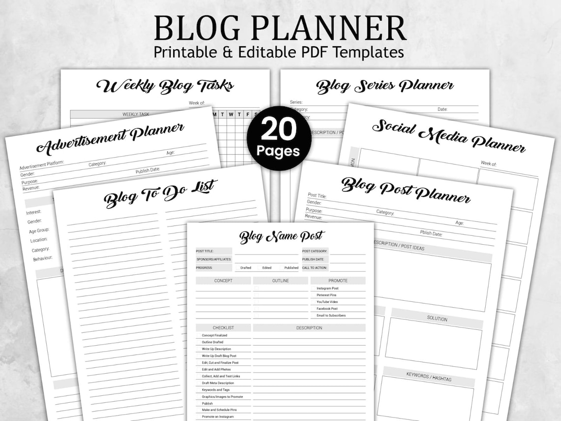 Printable Blog Planner | Editable Blog Post Planner | Printable Content ...