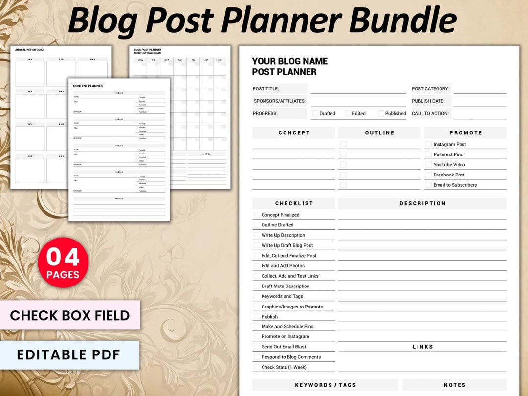 Printable Blog Planner Editable Blog Post Planner Printable Content ...