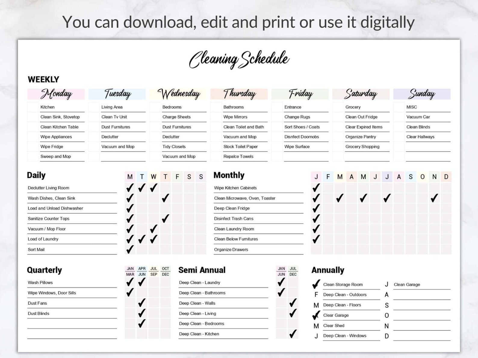 Editable Cleaning Schedule |printable Cleaning Planner| Cleaning ...