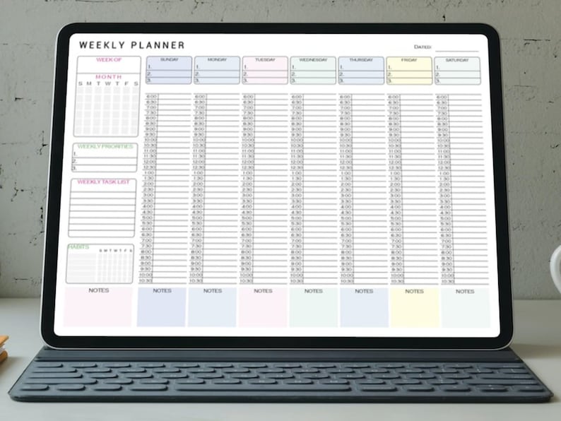 Printable Undated Multicolor Planner | Editable Undated Hourly Weekly ...