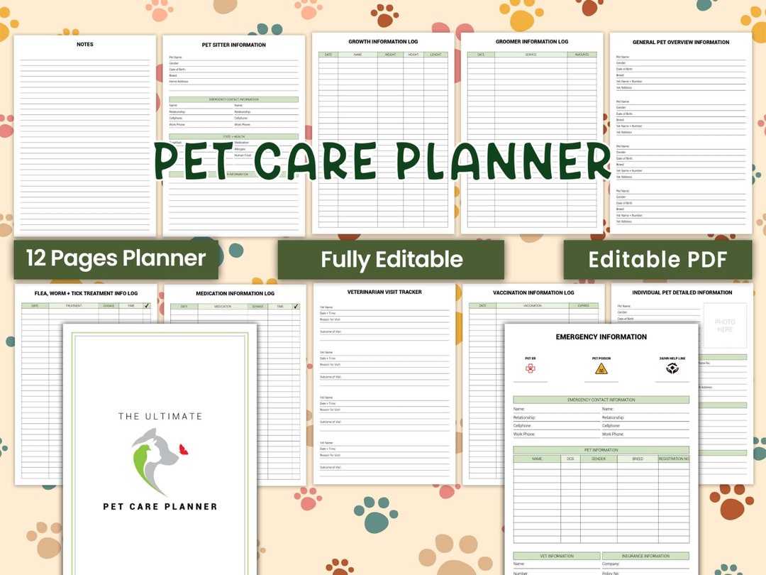 Digital Dog Planner Editable Pet Planner Printable Pet Care Planner ...