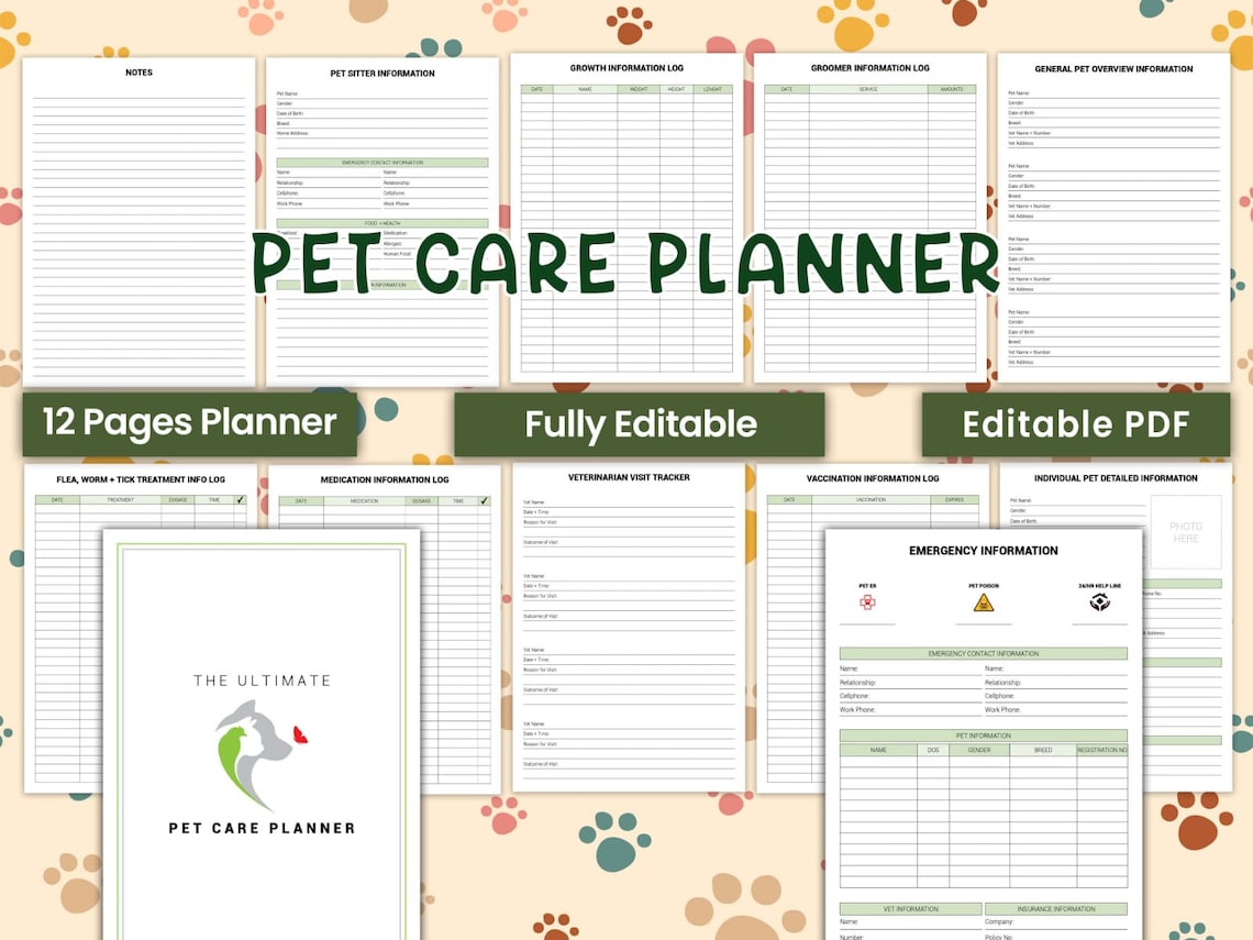 Digital Pet Care Planner | Editable Pet Planner | Printable Dog Planner ...