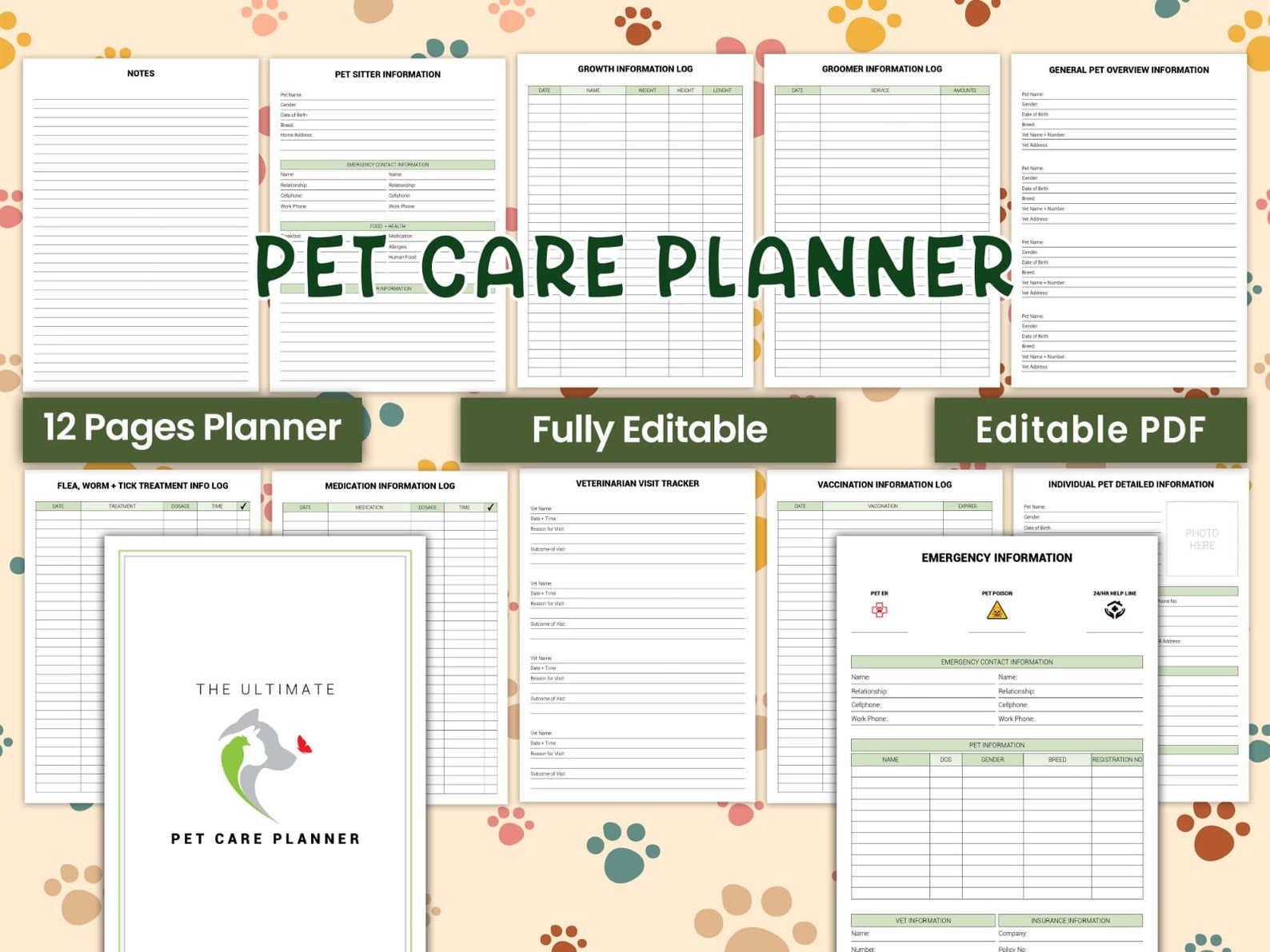 Digital Pet Care Planner | Editable Pet Planner | Printable Dog Planner ...