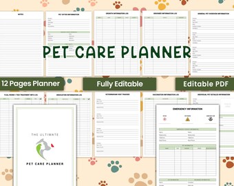 Digital Pet Care Planner | Editable Pet Planner | Printable Dog Planner ...