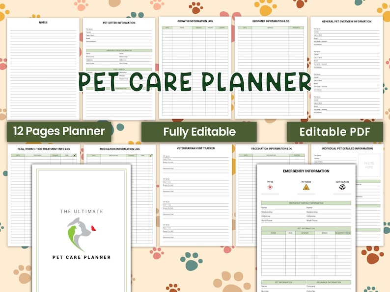 Digital Pet Care Planner | Editable Pet Planner | Printable Dog Planner ...