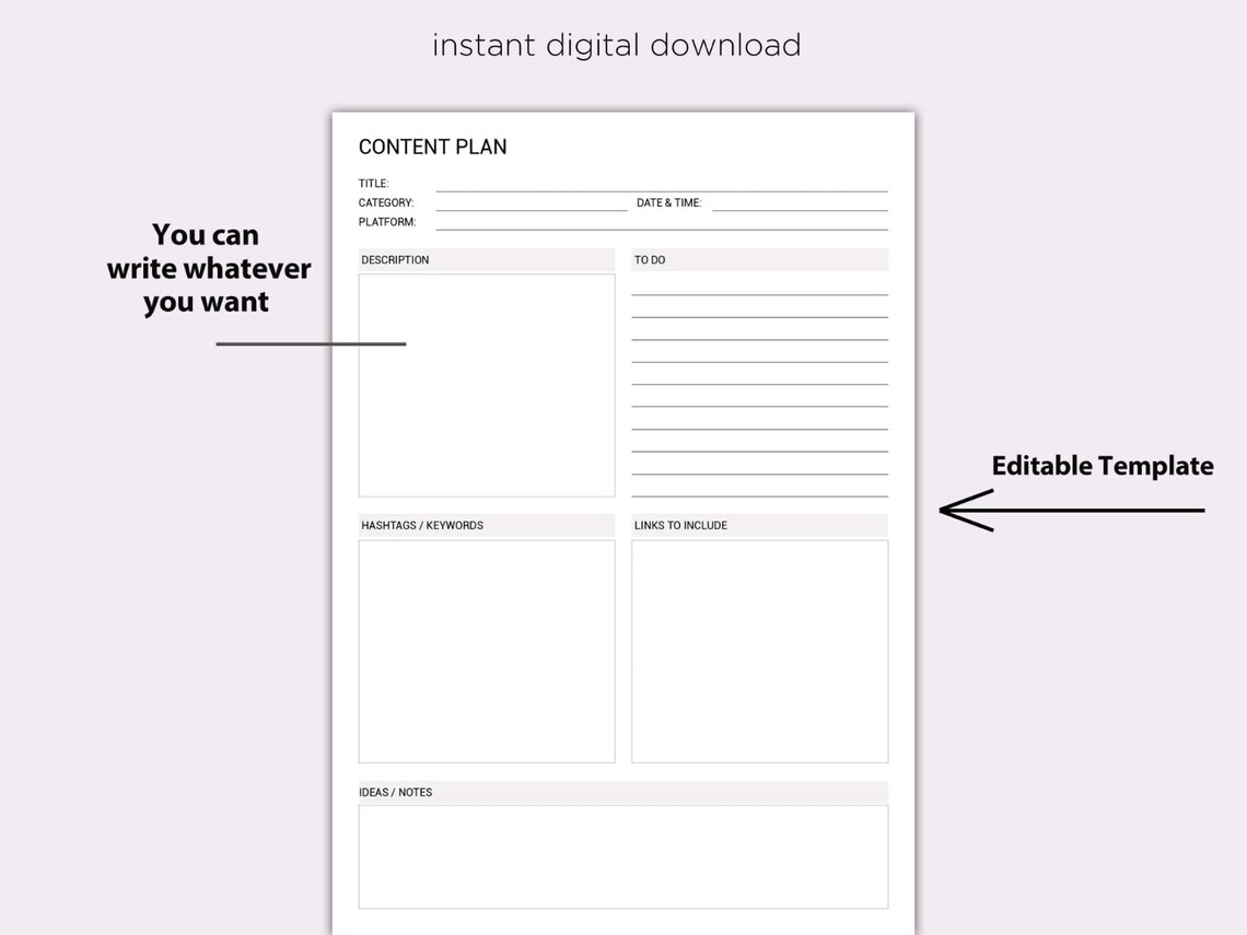Printable Content Calendar | Editable Content Planner | Printable ...
