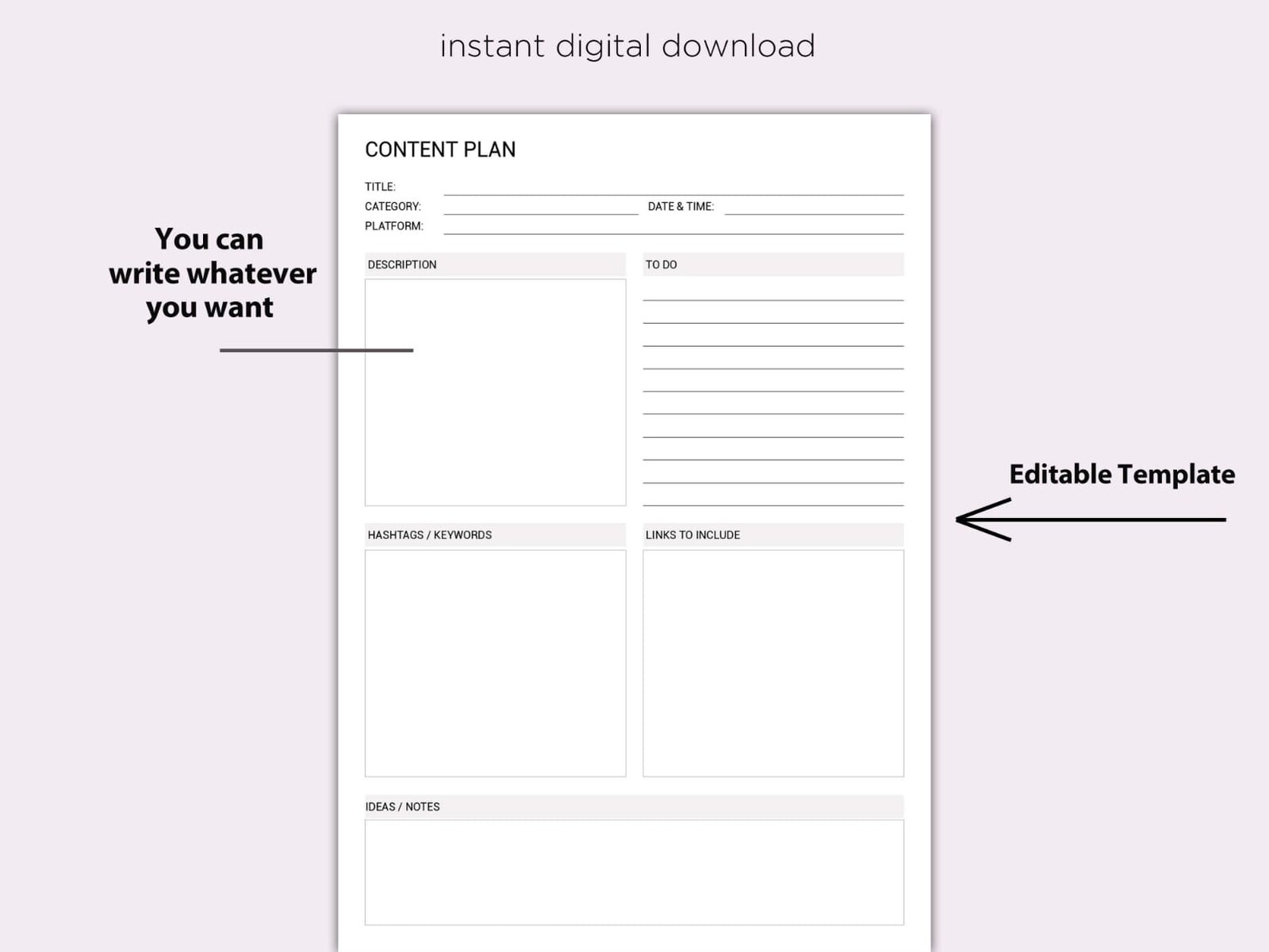 Printable Content Calendar | Editable Content Planner | Printable ...