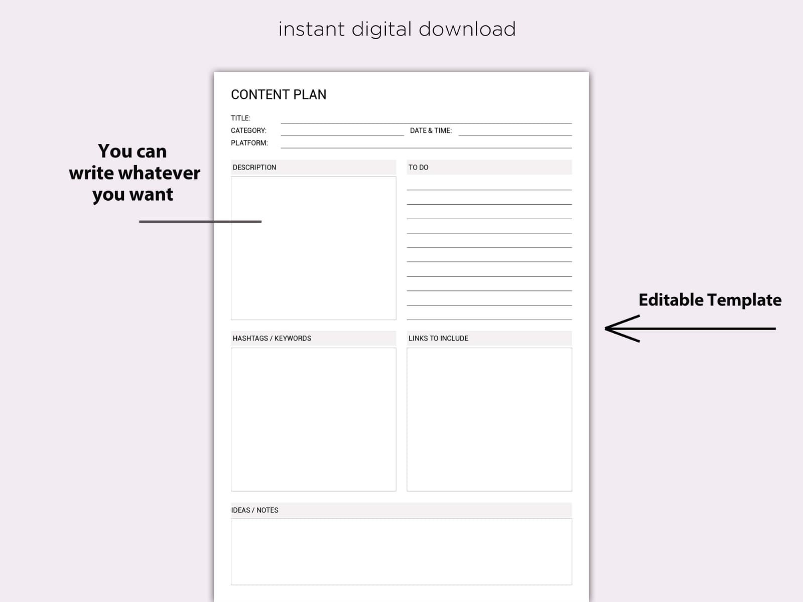Printable Content Calendar | Editable Content Planner | Printable ...