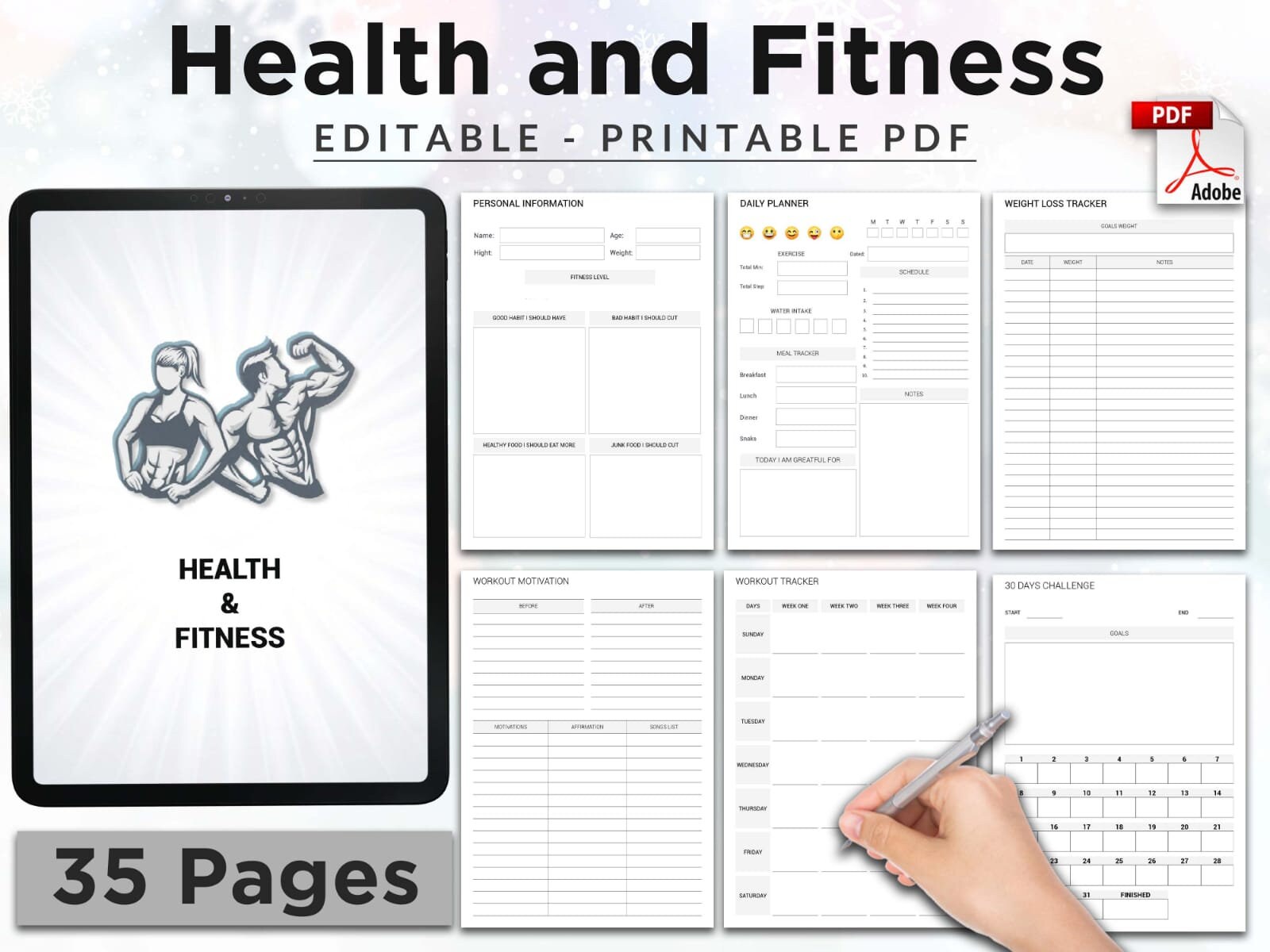 Workout Planner Printable Fitness and Health Planner Workout Tracker ...