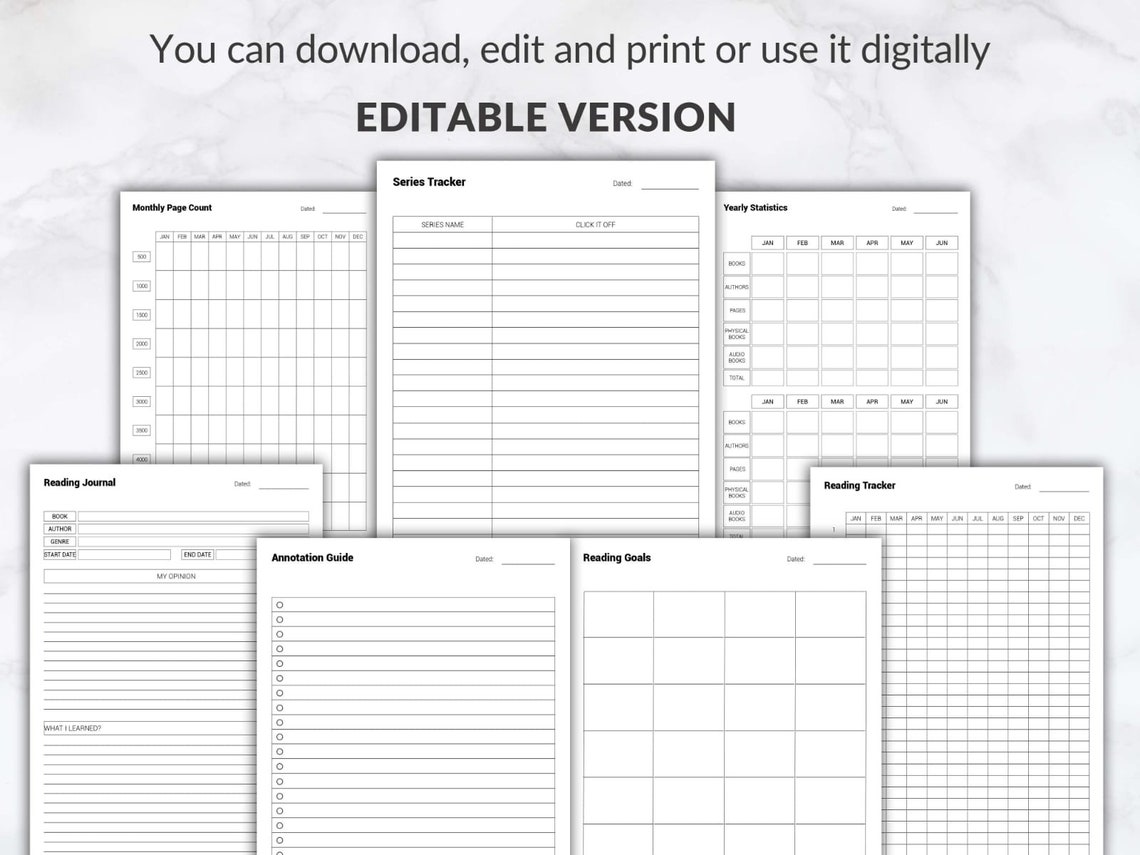 Editable Reading Planner | Printable Reading Journal | Printable ...