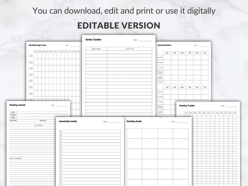 Editable Reading Planner | Printable Reading Journal | Printable ...