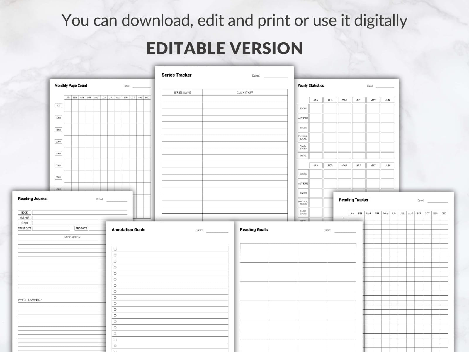 Editable Reading Planner | Printable Reading Journal | Printable ...