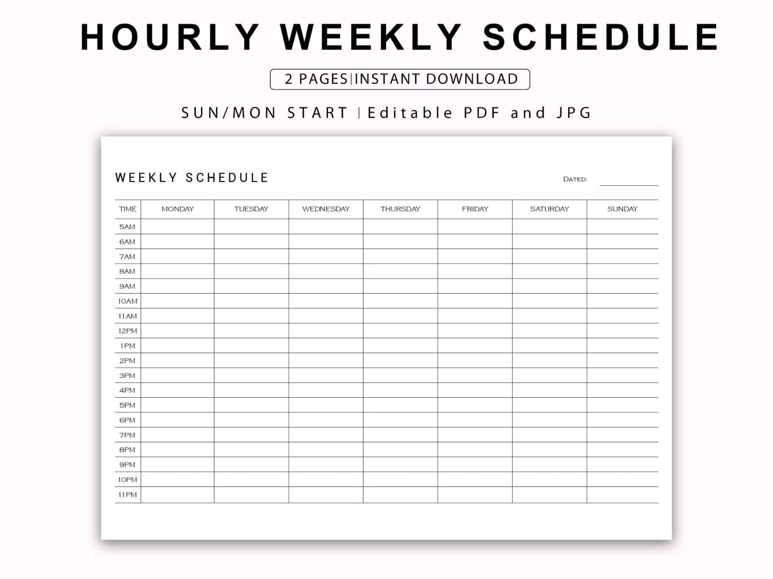 Printable Hourly Weekly Planner | Weekly Planner | Printable Weekly ...