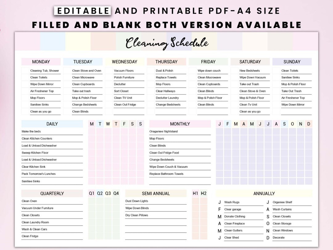 Editable Daily Cleaning Checklist| Printable Cleaning Planner| Cleaning ...