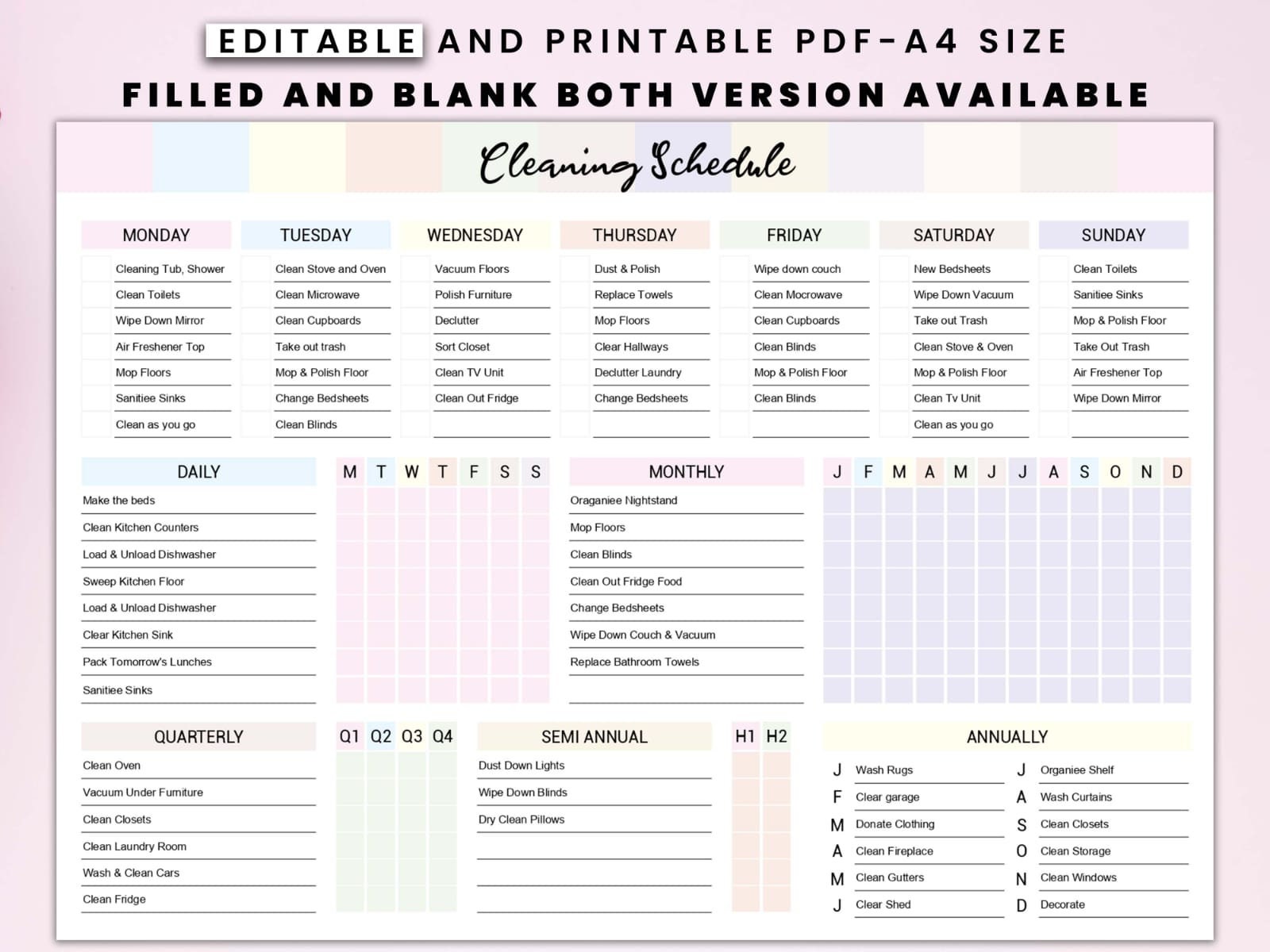 Editable Daily Cleaning Planner| Printable Cleaning Checklist| Cleaning ...