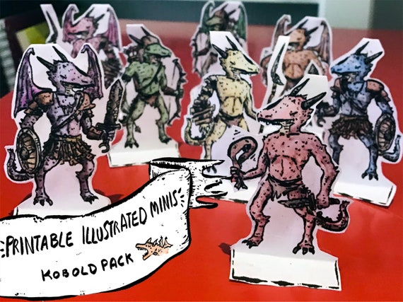 Printable Illustrated Mini Figures Kobold Pack D&D Paper | Etsy