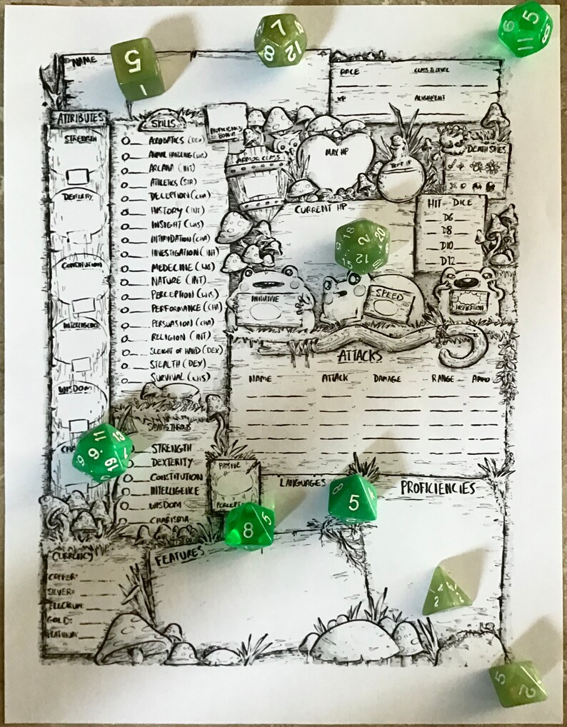 Nature Illustrated Dnd Character Sheet Printable 5e - Etsy Canada
