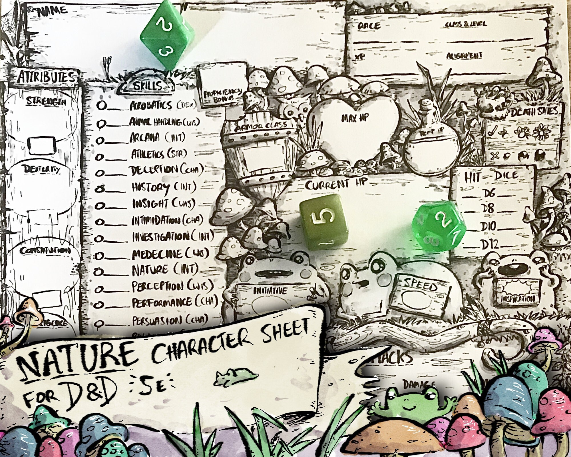 Nature Illustrated Dnd Character Sheet Printable 5e - Etsy UK