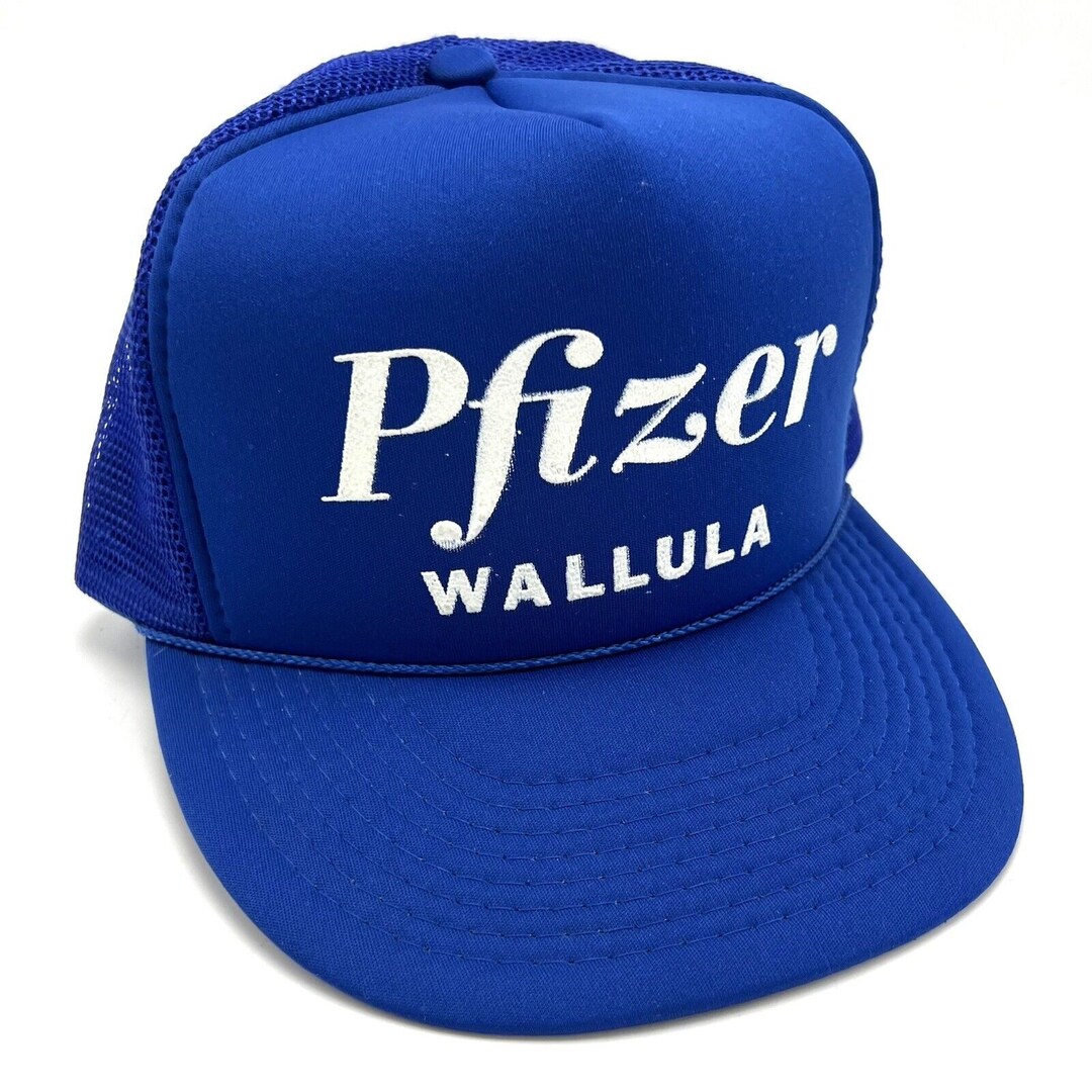 Vintage Pfizer Trucker Hat Blue Snapback Baseball Cap Foam Mesh Back ...