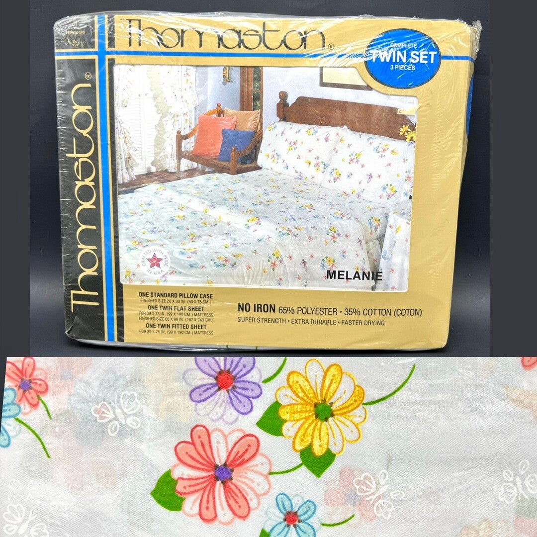 Vintage Thomaston Melanie Butterfly Flower Power 3 Piece Twin Sheet Set ...