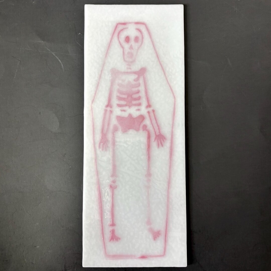 Pink Skeleton Stained Glass Panel: Coffin Skull Art Glass Halloween ...