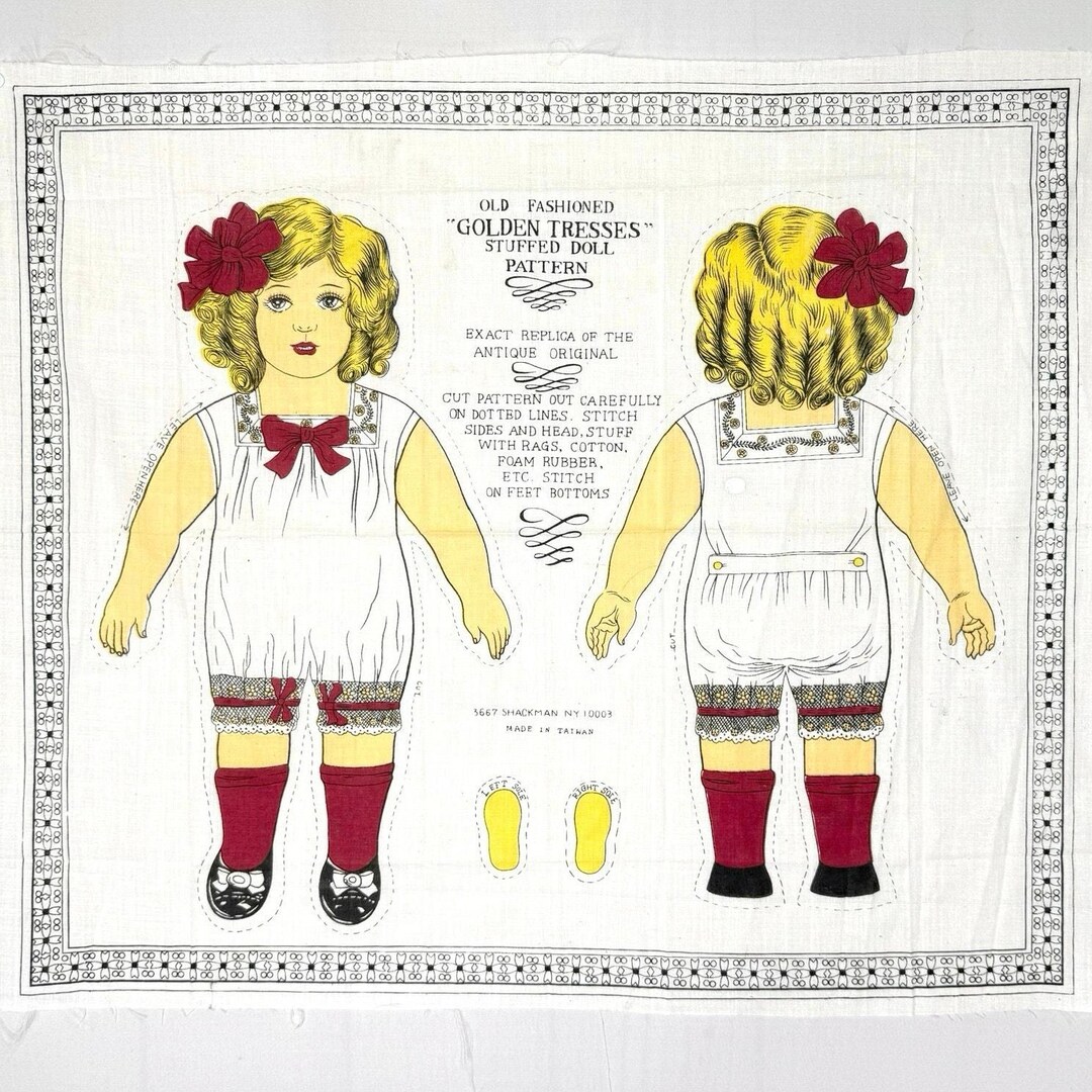 Cut and Sew Fabric Panel Doll Pattern Golden Tresses Stuffed Toy 18 ...