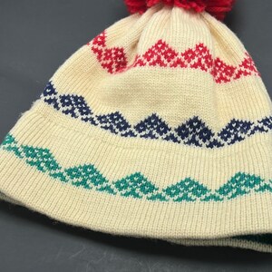 Vintage Wool Beanie Mountains Design Knit Ski Hat Stocking Cap Toque ...