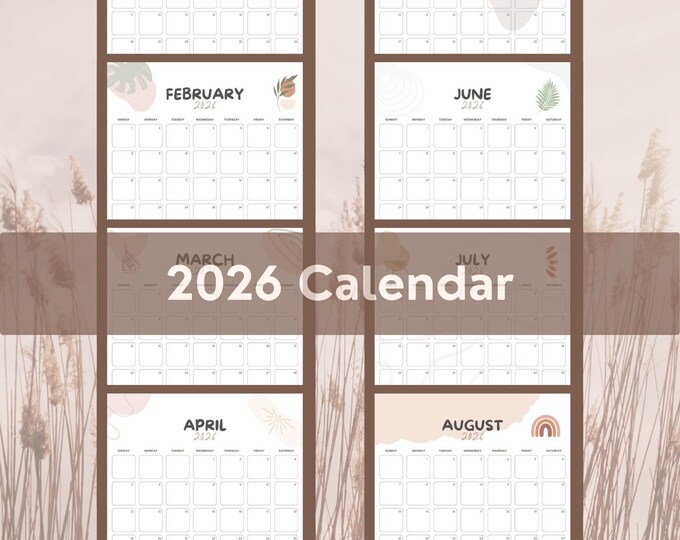 2026 Printable Calendar BOHO | Boho and Flowers Design PDF | Instant ...