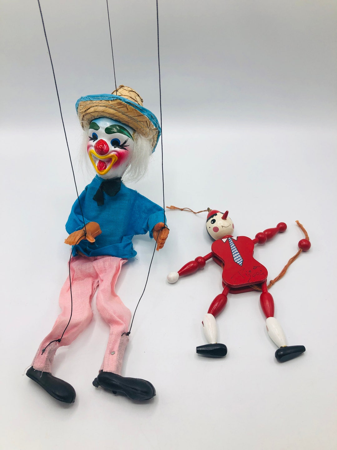 Vintage Handmade String Marionette Puppet Doll Clown With Wooden Puppet ...