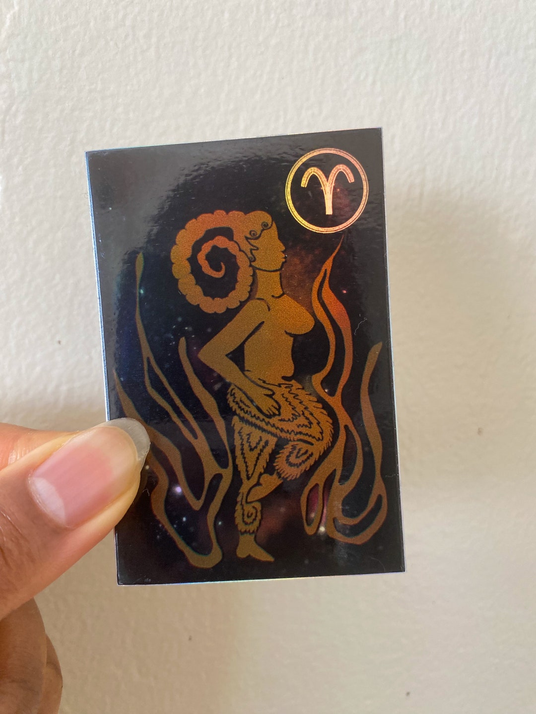 Holographic Cosmic Aries Astrology Sticker, Vinyl Space Sticker, Female ...