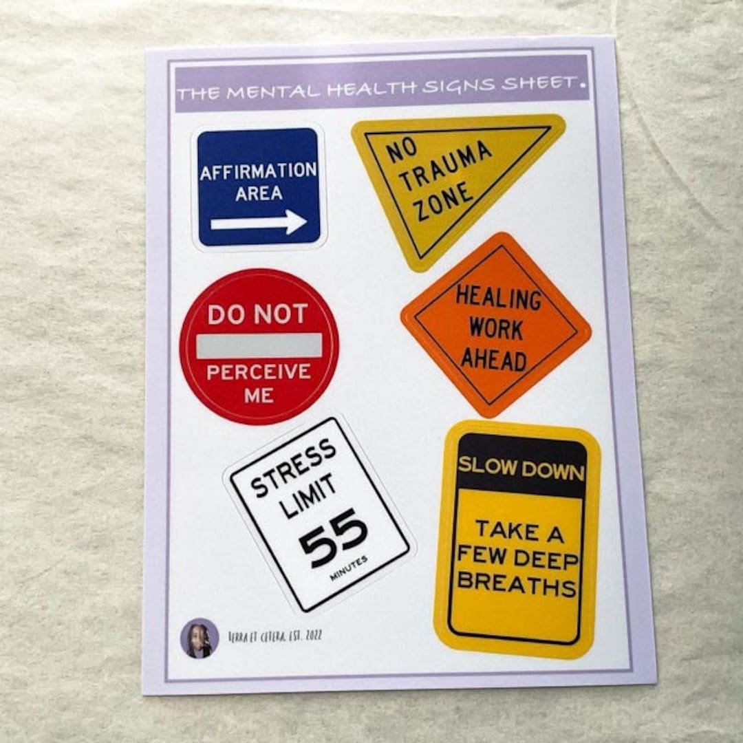 Mental Health Traffic Signs Sticker Sheet, Mental Health Vinyl Sticker ...