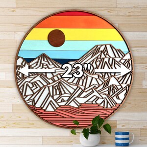 Mountain Wall Art, Wood Wall Decor, Geometric Landscape, Round - Etsy