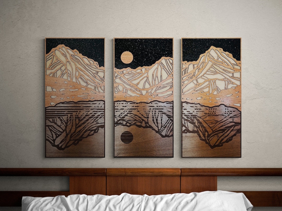 Large Mountain Triptych, 3D Laser Cut Wall Art, Modern Rustic Cabin Decor - Etsy