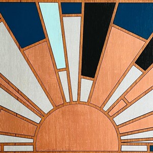 Abstract Sunrise, Vibrant Horizontal Wall Art, Geometric Wood Wall ...