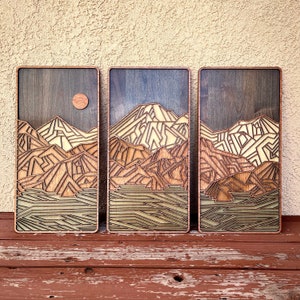 Geometric Mountain Triptych, Three Panels, Rustic Style Wall Art ...