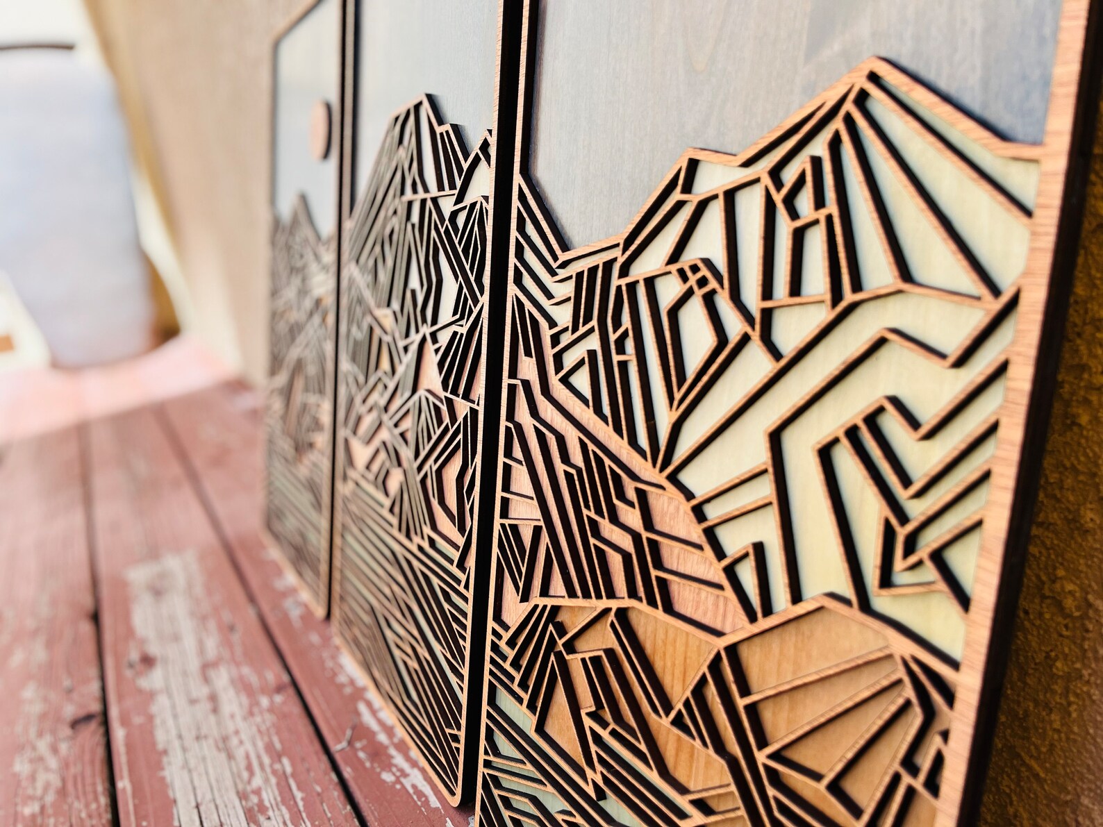 Geometric Mountain Triptych Three Panels Rustic Style Wall - Etsy