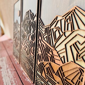 Geometric Mountain Triptych, Three Panels, Rustic Style Wall Art ...