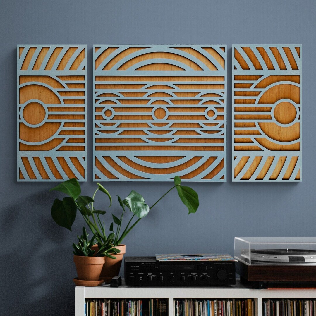 Geometric Triptych, Art Deco Inspired 3 Panel Decor, Laser Cut Wall Art ...
