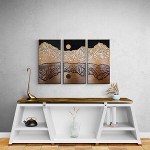 Large Mountain Triptych, 3D Laser Cut Wall Art, Modern Rustic Cabin ...