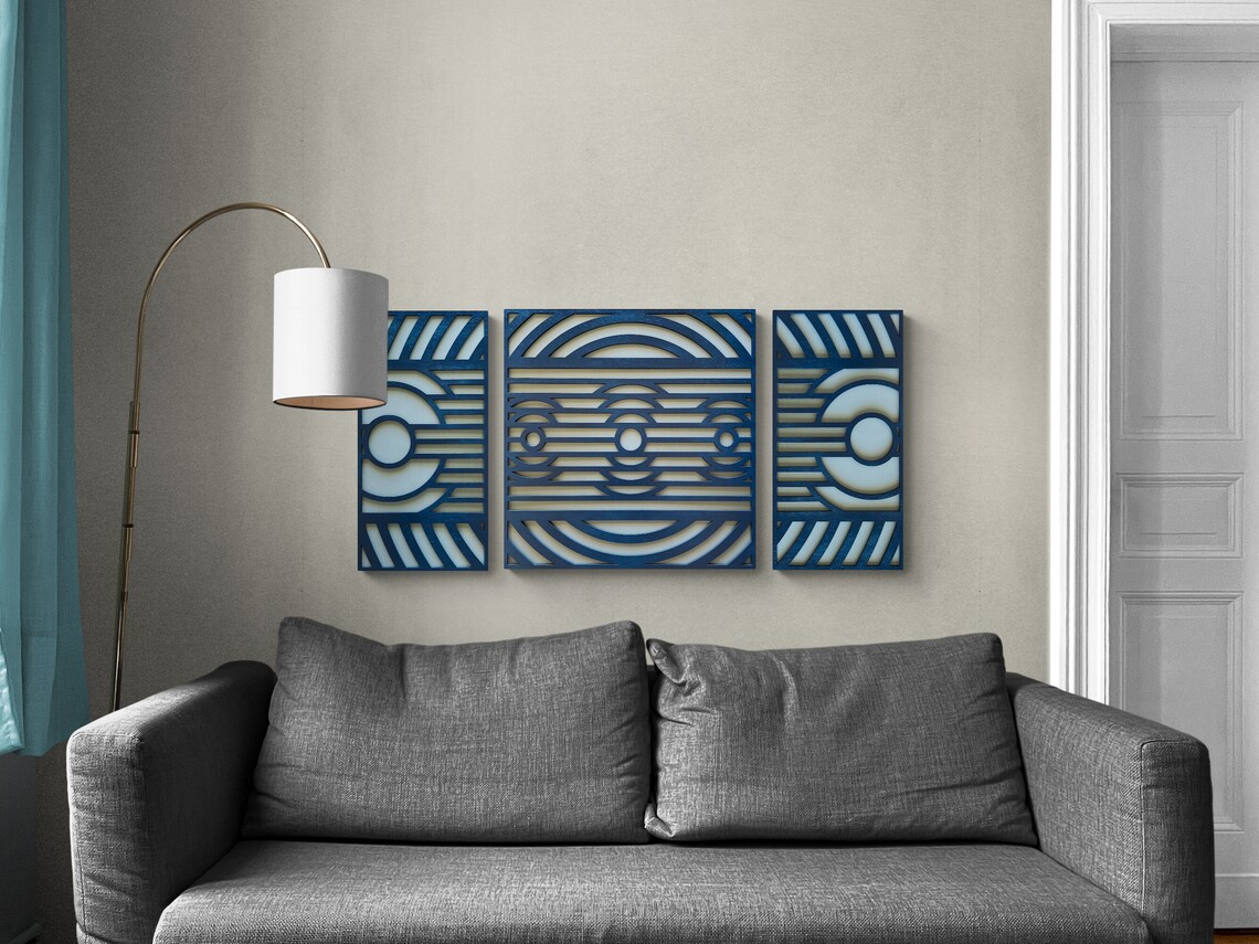 Geometric Triptych Art Deco Inspired 3 Panel Decor Laser Cut - Etsy