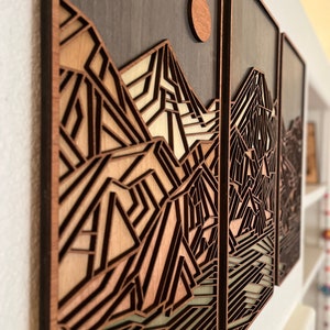Geometric Mountain Triptych, Three Panels, Rustic Style Wall Art ...