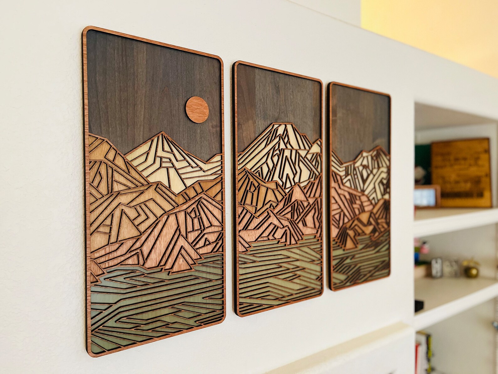 Geometric Mountain Triptych Three Panels Rustic Style Wall - Etsy