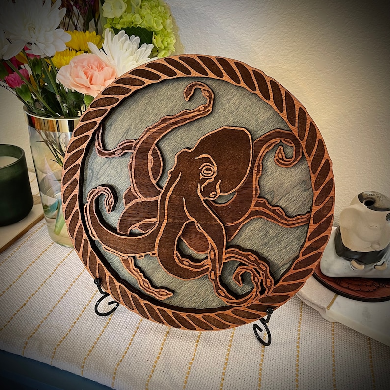 Octopus Art 3d Laser Cut Beach House Decor Rustic Natural - Etsy